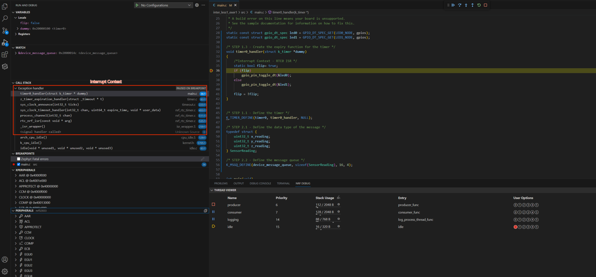 Exercise 1 - Exploring threads and ISRs - Nordic Developer Academy