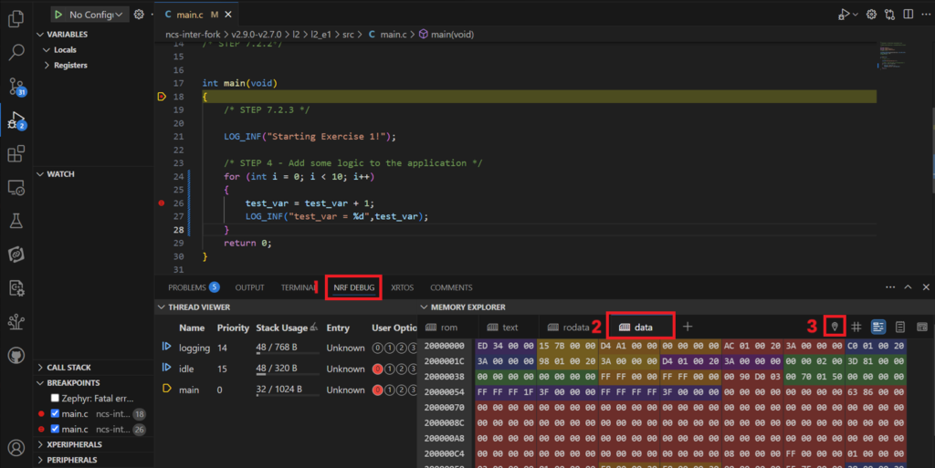 Exercise 1 Advanced Debugging In Nrf Connect For Vs Code Nordic Developer Academy